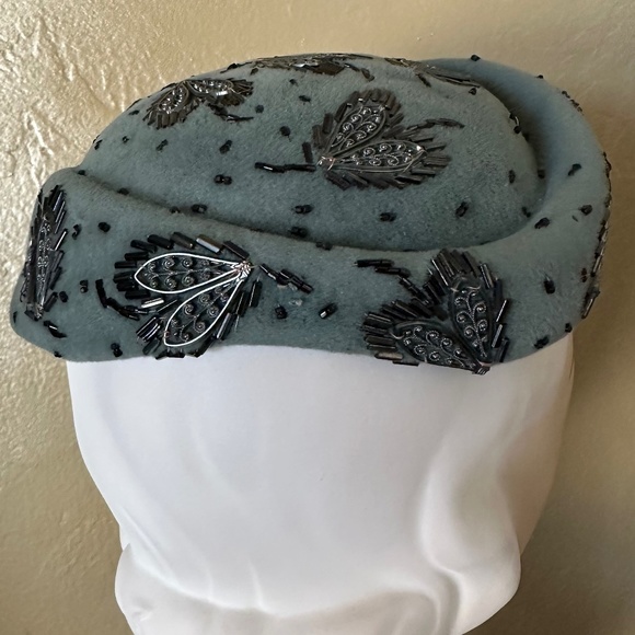 Accessories | Elegant 195s Light Blue Felt Beaded Cocktail Hat | Poshmark